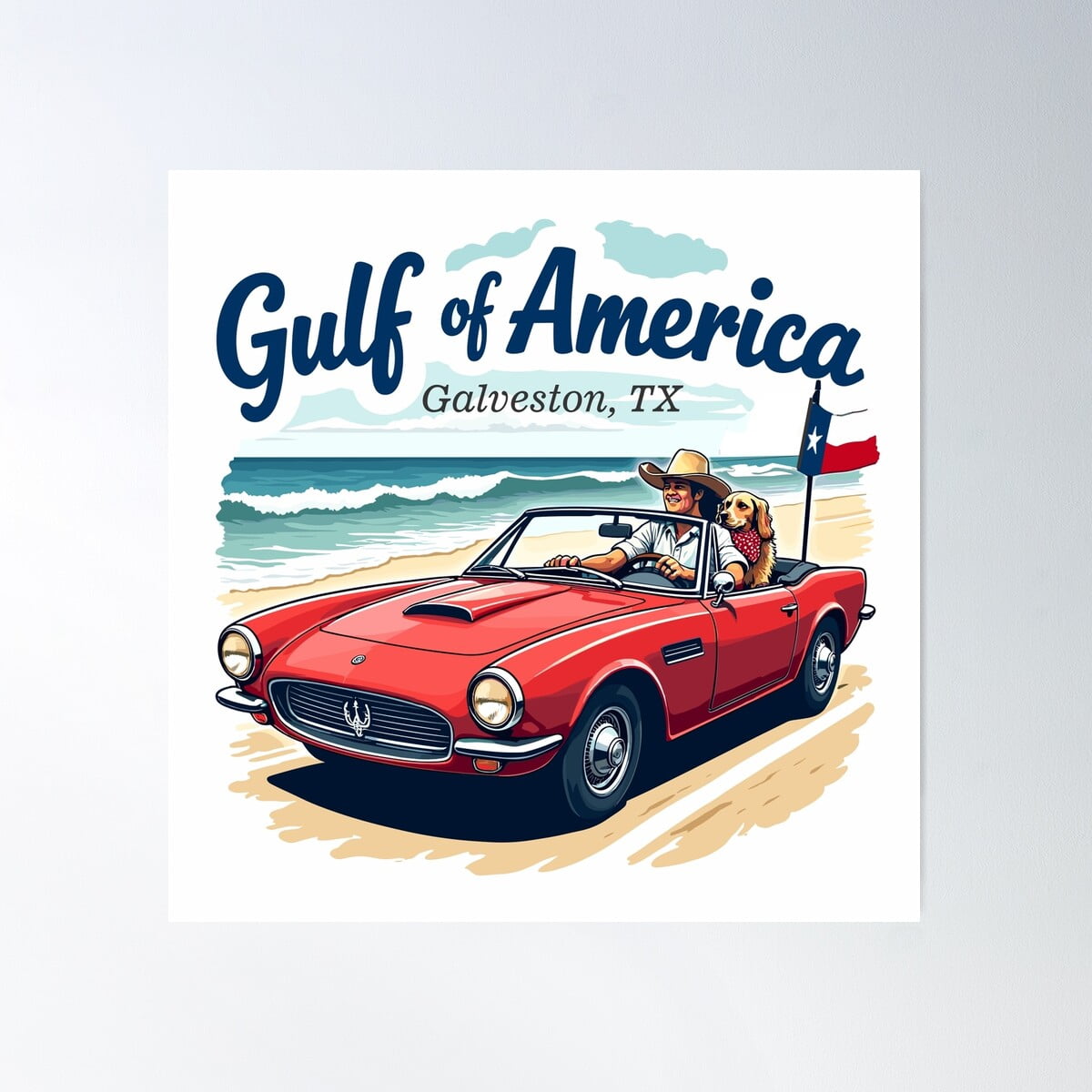 Gulf Of America Galveston, Texas Beach Scene With Blue Letters Poster ...