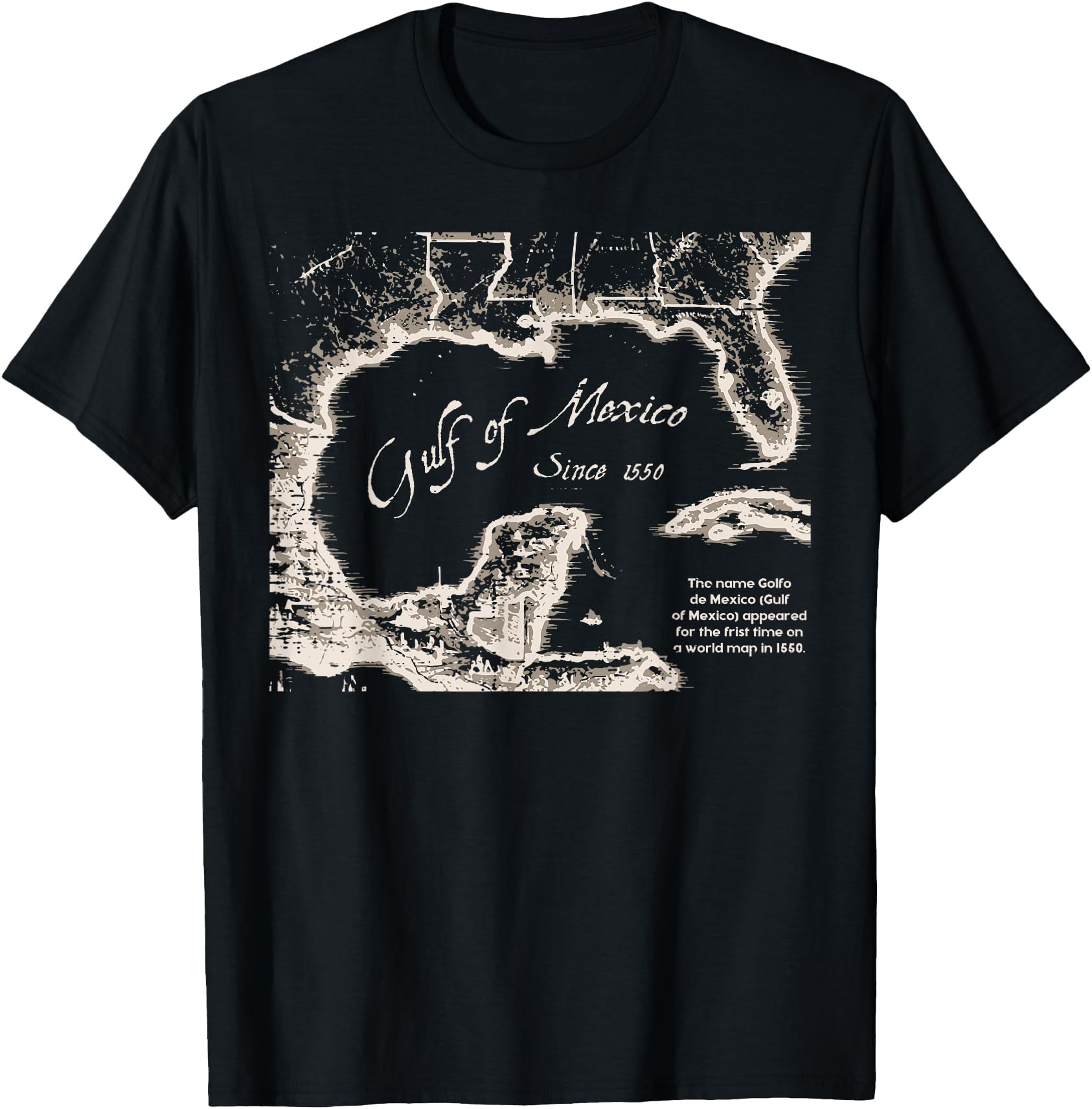 Gulf Of Mexico 1550 Historic Map Gulfo De Men Women Kids T-Shirt,Black tee - Walmart.com