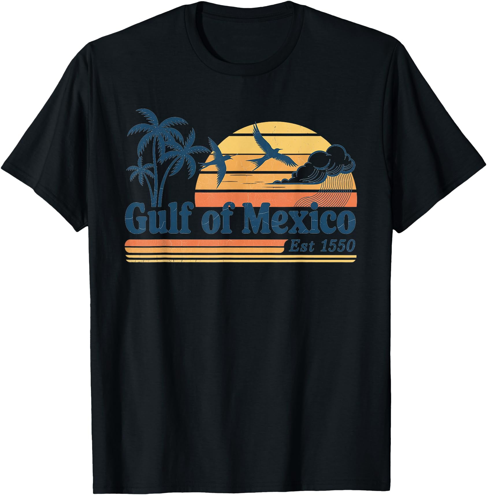 Gulf Of Mexico Est 1550 Retro Vintage Beach 4th Of July T-Shirt,Black tee - Walmart.com