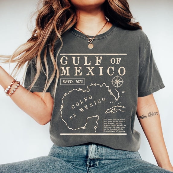 Gulf Of Mexico Map Graphic T Shirt Coastal Travel - Walmart.com