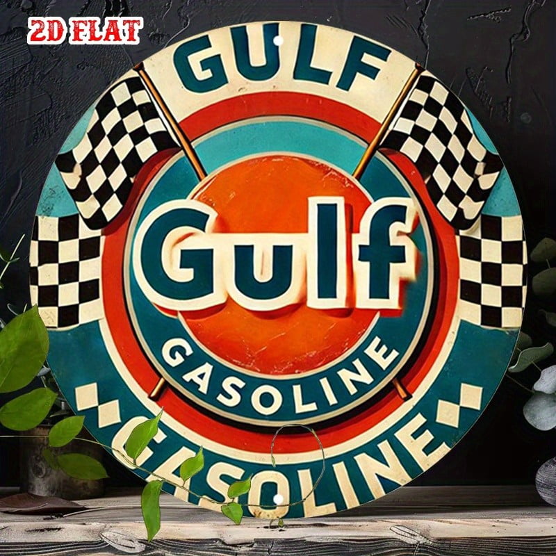 Gulf Racing Flag Round Aluminum Tin Metal Signs Home Décor 8x8 Inch ...