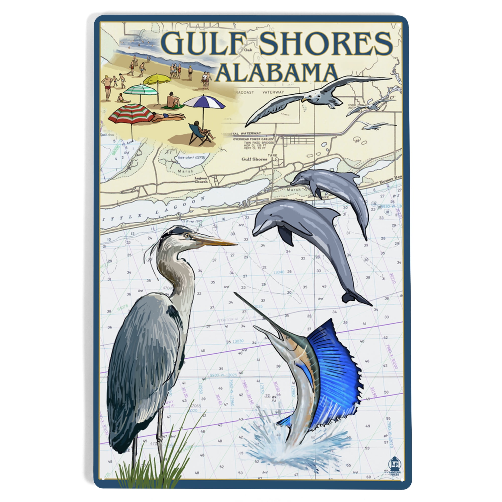Gulf Shores, Alabama, Nautical Chart (12x18 Aluminum Art, Indoor ...