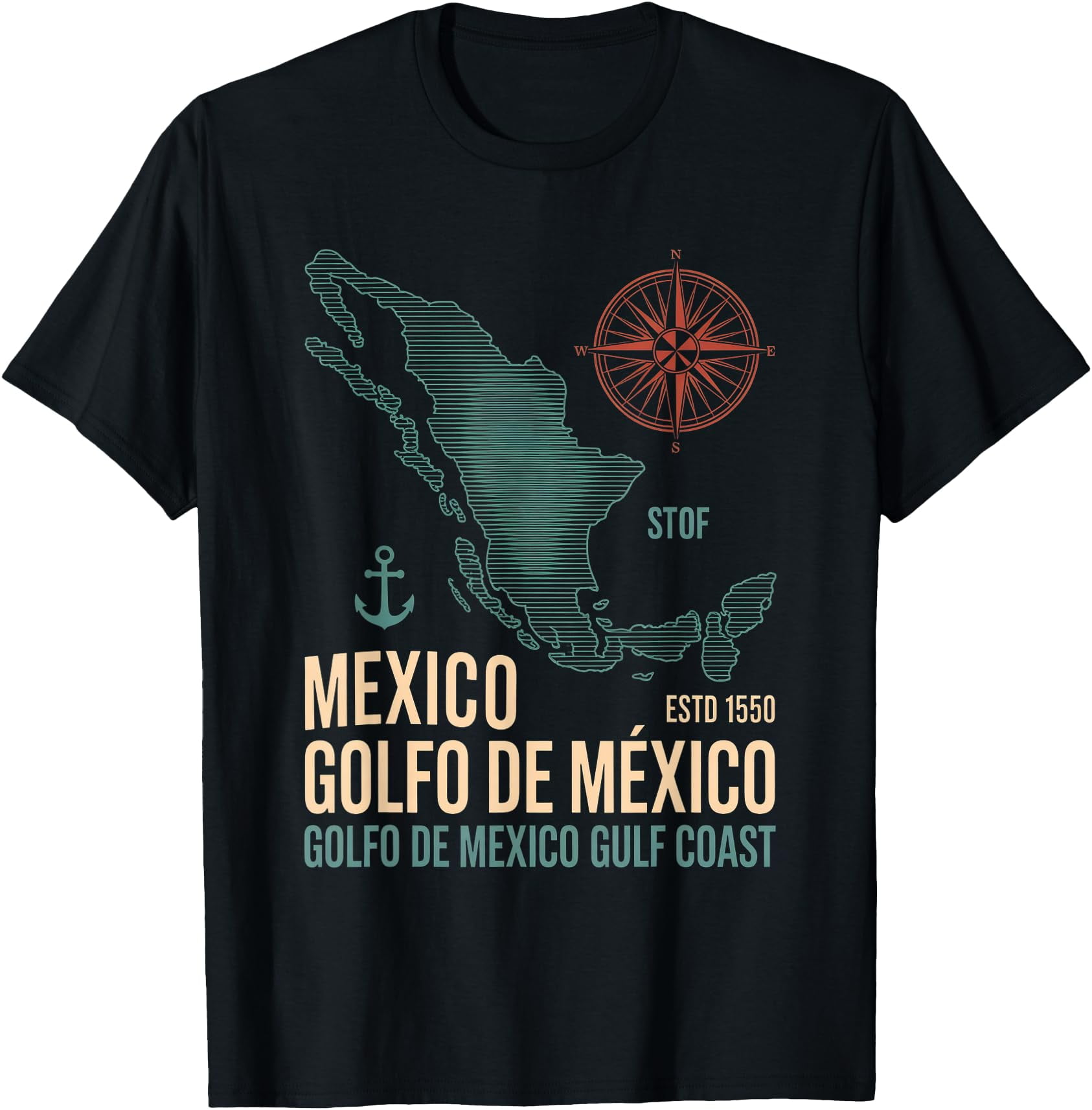 Gulf of Mexico 1550 Historic Map Golfo de Mexico Gulf Coast T-Shirt,Black tee - Walmart.com