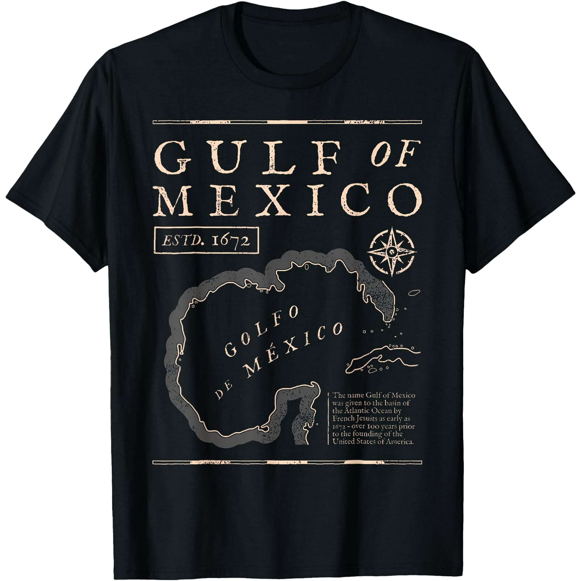 Gulf of Mexico 1672 Historic Map T-Shirt,Black tee - Walmart.com