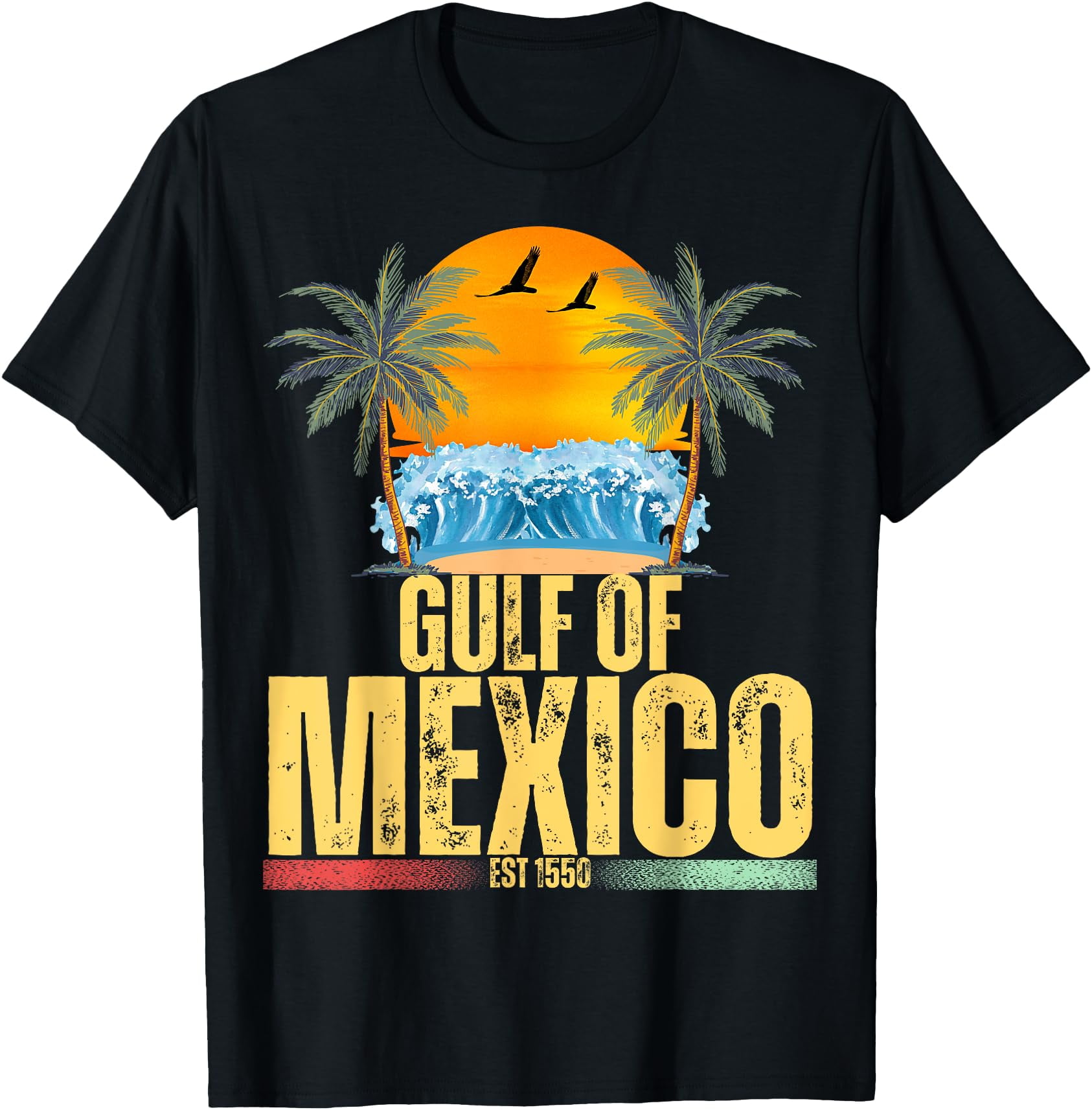 Gulf of Mexico EST 1550 Vintage Beach Women Gulf of Mexico T-Shirt,Black tee - Walmart.com