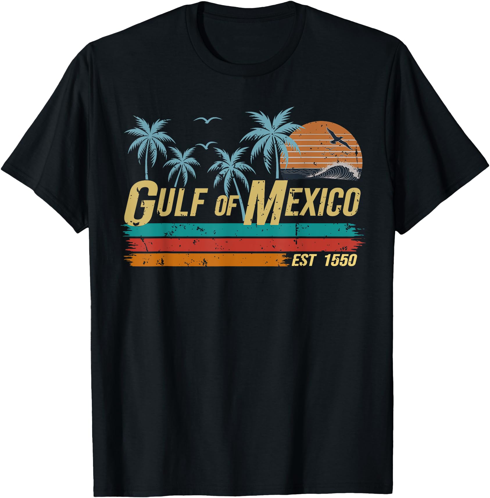 Gulf of Mexico Forever Retro Vintage Beach Mens Women T-Shirt,Black tee ...