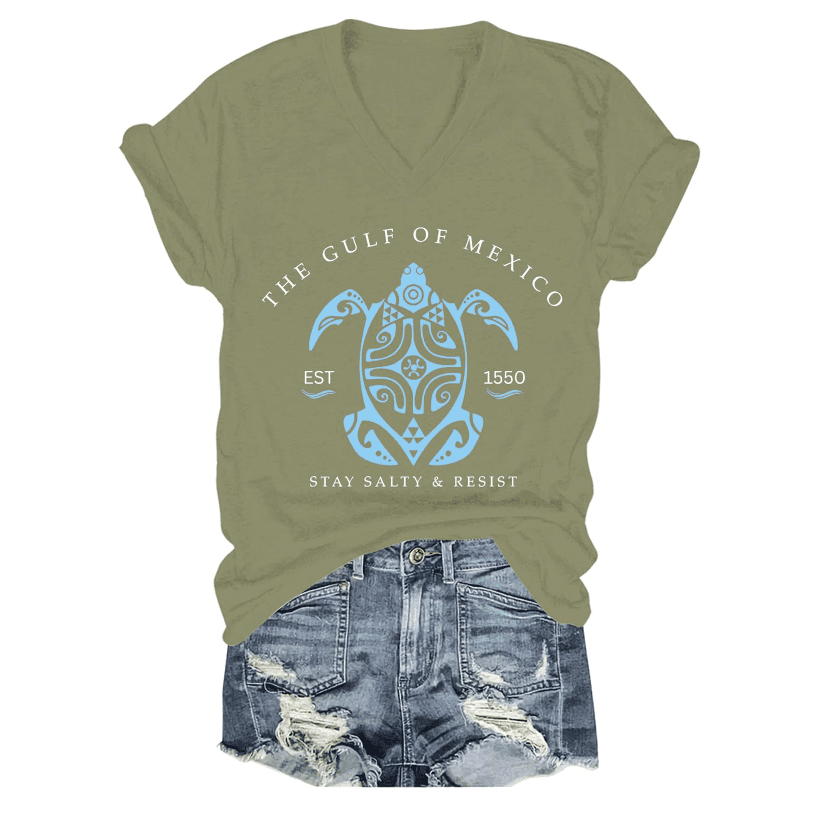 Gulf of Mexico T Shirt Est 1550 Retro Vintage Beach Gulf of Mexico V-Neck T-Shirt STAY SALTY AND ...