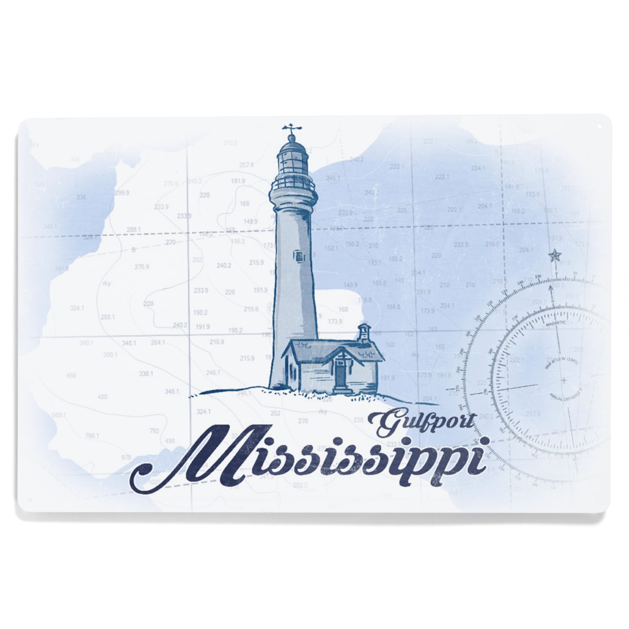 Gulfport, Mississippi, Lighthouse, Blue, Coastal Icon (12x18 Aluminum ...