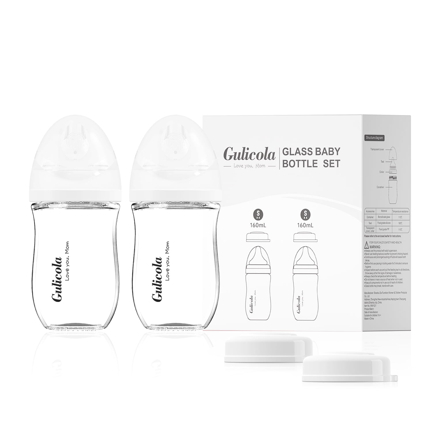 Gulicola Natural Glass Baby Bottle for Breastfeeding, Wide Neck with ...