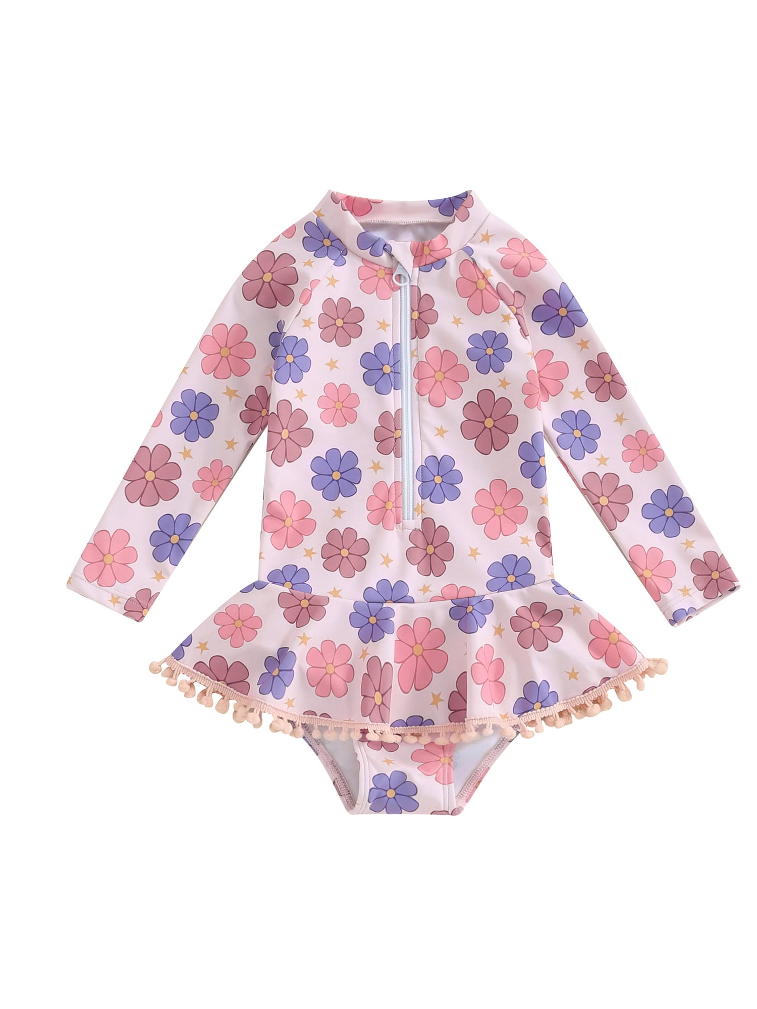 GuliriFei Toddler Floral Bathing Suit Girls Long Sleeve Zipper Ruffle ...