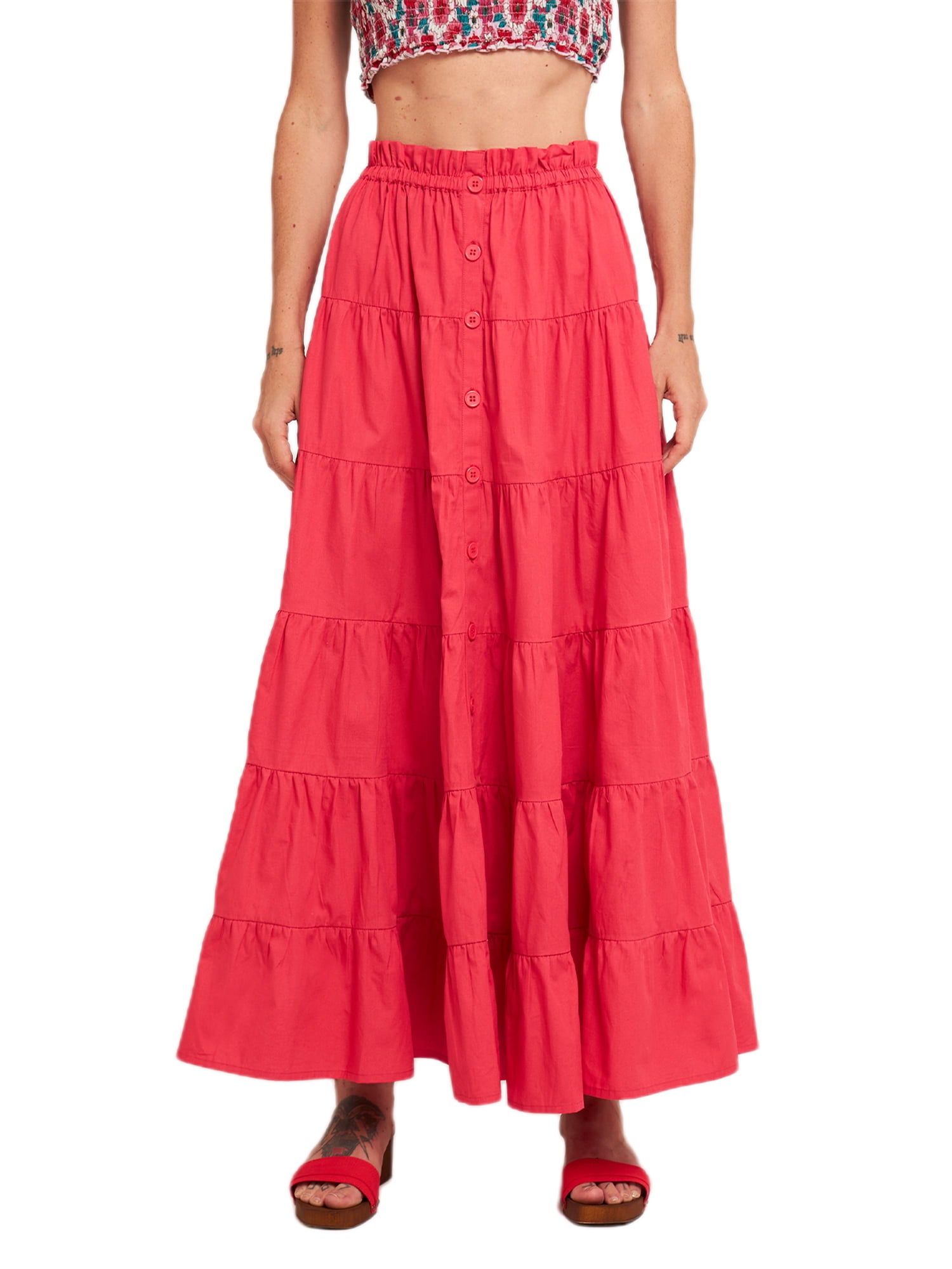 GuliriFei Women's Summer Long Dress Elastic High Waist Boho Maxi Skirt ...