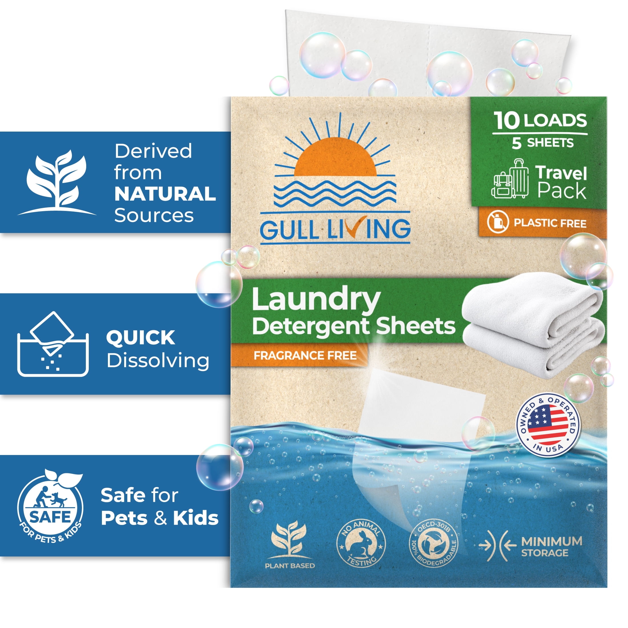 Gull Living Travel Laundry Detergent Sheets Unscented - 5 Count, 10 ...