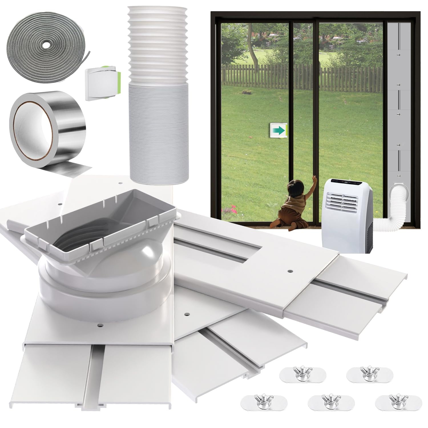 Gulrear 95" Sliding Door AC Vent Kit with Φ 5.9" AC Hose Security Lock ...