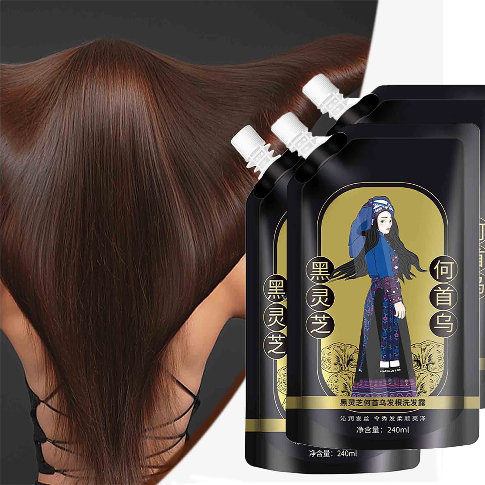 GuluguLa 3PCS Ganoderma Nigrum Plant Extract Hair Shampoo, Ginger Plant and Polygonum ...