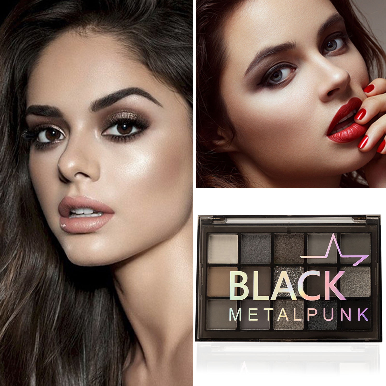 GuluguLa Black Smoky Eye shadow Palette, 15 Colors Black Dark Grey ...