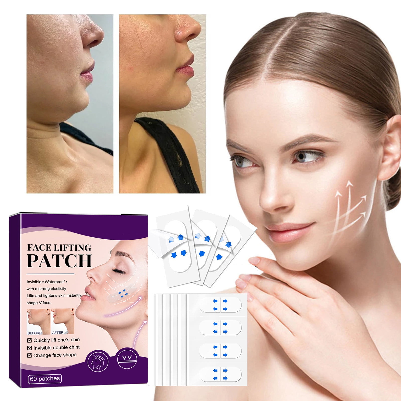 GuluguLa Face Lift Tape Invisible, 60 PCS Face Lift Tape Invisible ...