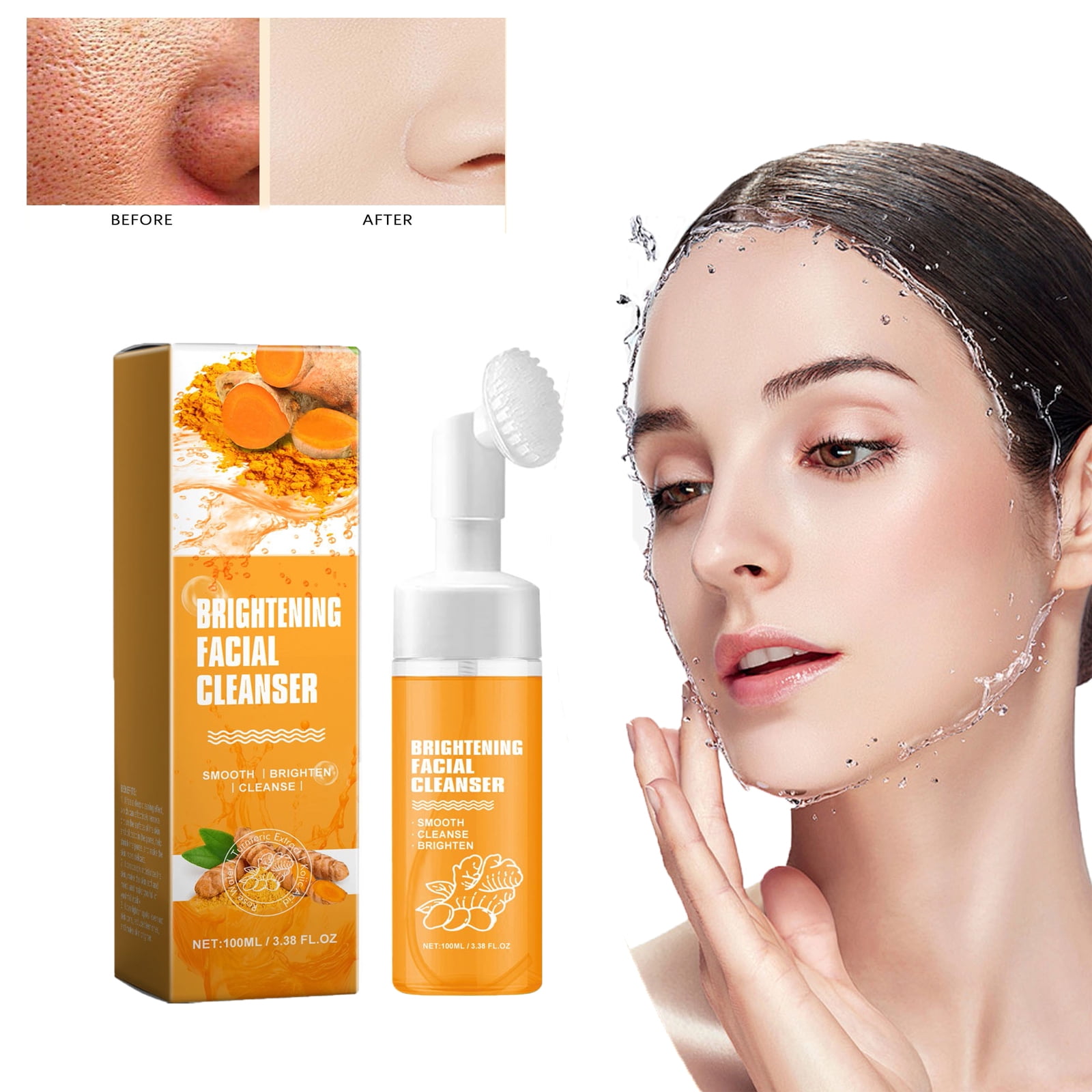 ONLYEOR Turmeric Facial Cleanser, Turmeric Face Wash with Brush ...