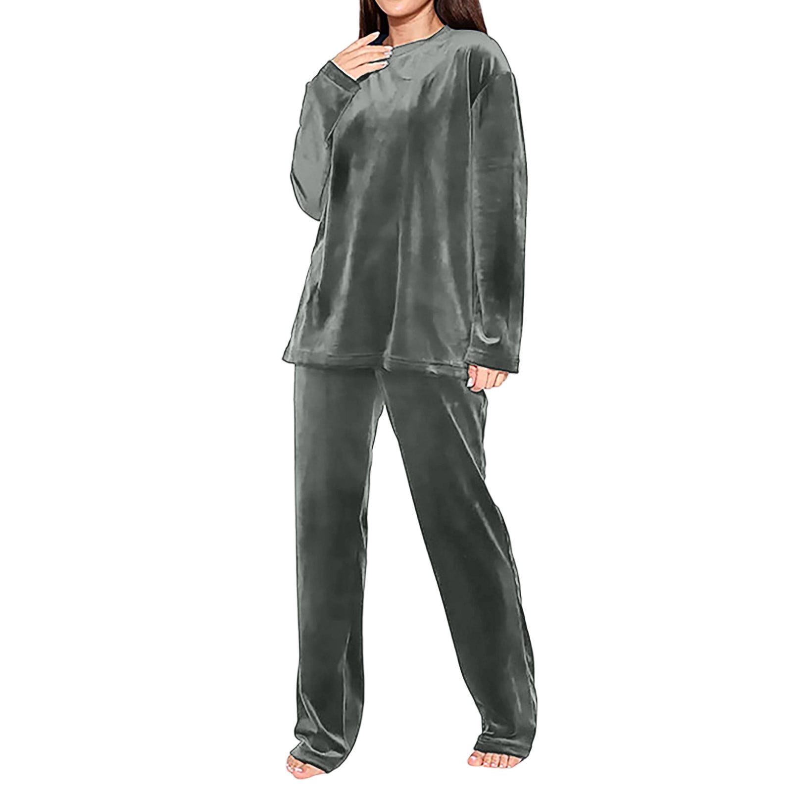 Guluxicc Flannel Pajama Sets for Women Two Piece Outfits Crewneck Long ...