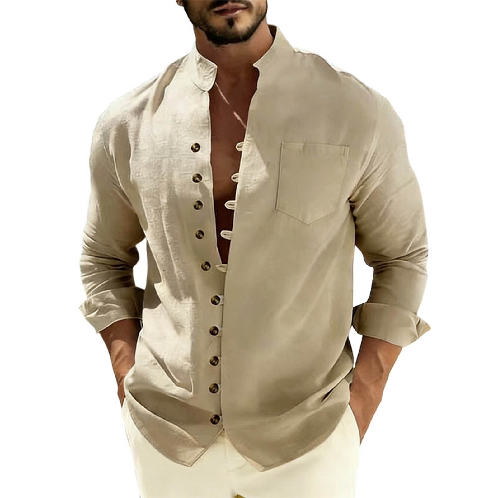 Guluxicc Linen Shirts for Men Knot Button Long Sleeve Beach Shirts ...