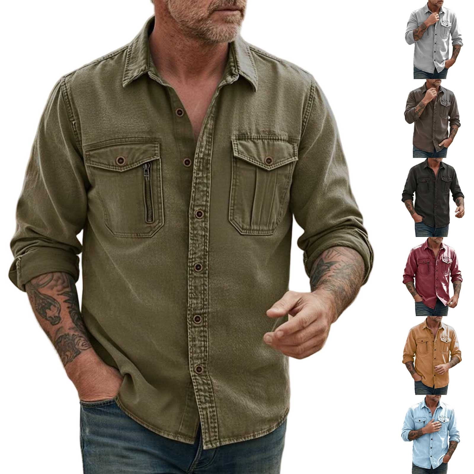Guluxicc Shirts for Men Button Down Long Sleeve Shirts with Multi ...