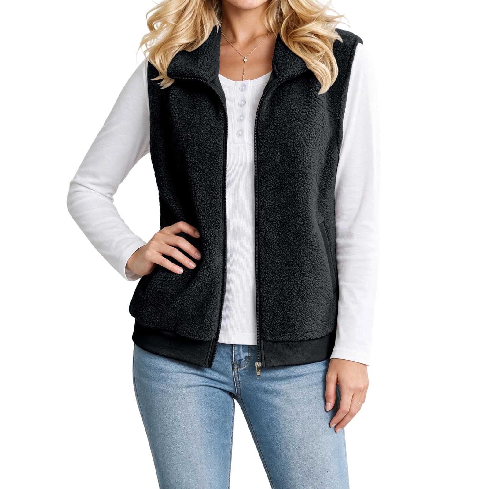 Guluxicc Women's Fleece Vests with Pockets Full Zipper Collared ...