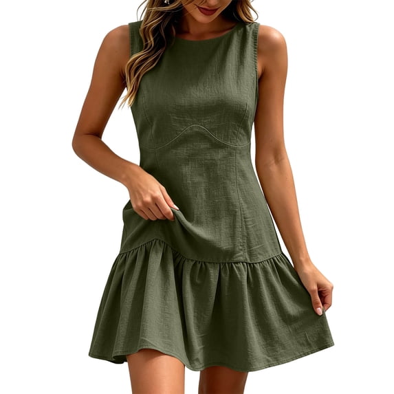 Guluxicc Women's Summer Casual Mini Dress Round Neck Sleeveless High ...