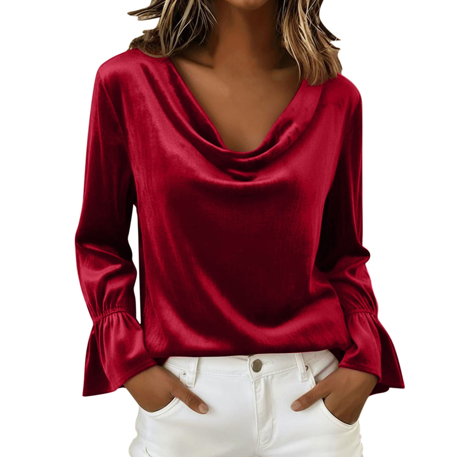 Guluxicc Womens Velvet Tops Casual Business Work Pullover Shirt Solid ...