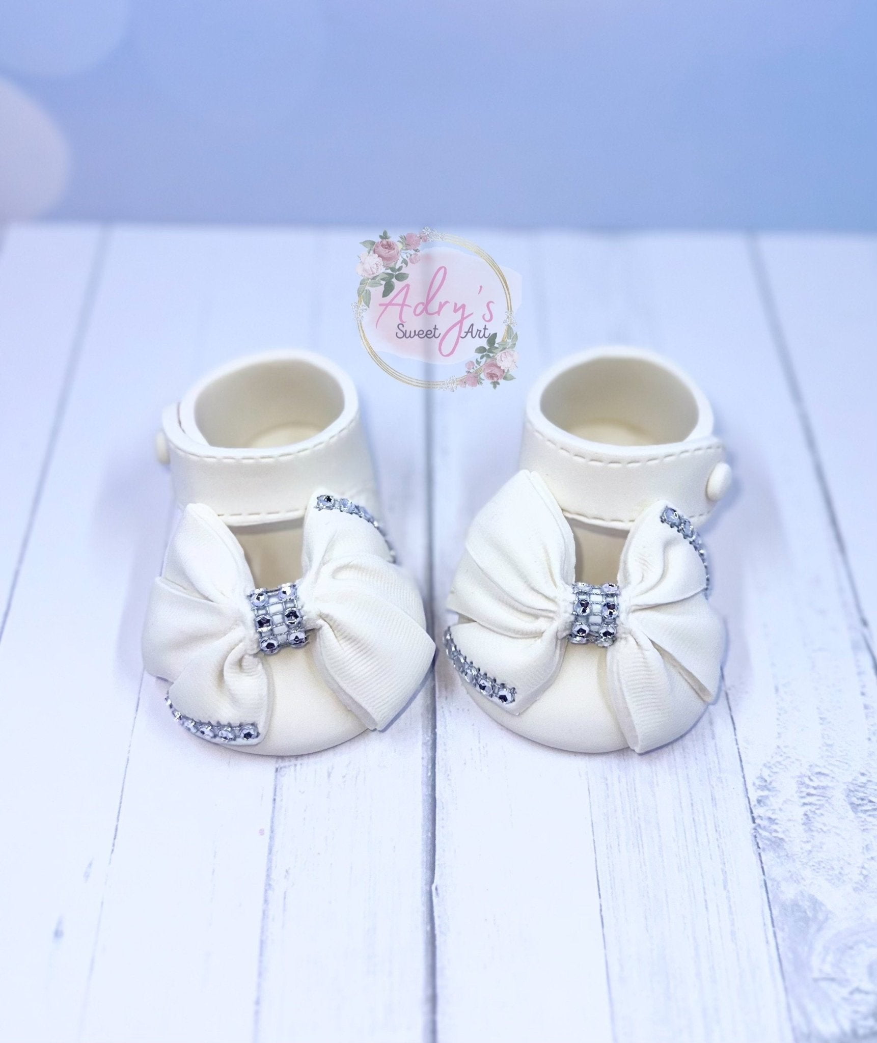 Gum Paste Baby Girl White Shoes with “Fabric Bow” Cake Topper - Walmart.com