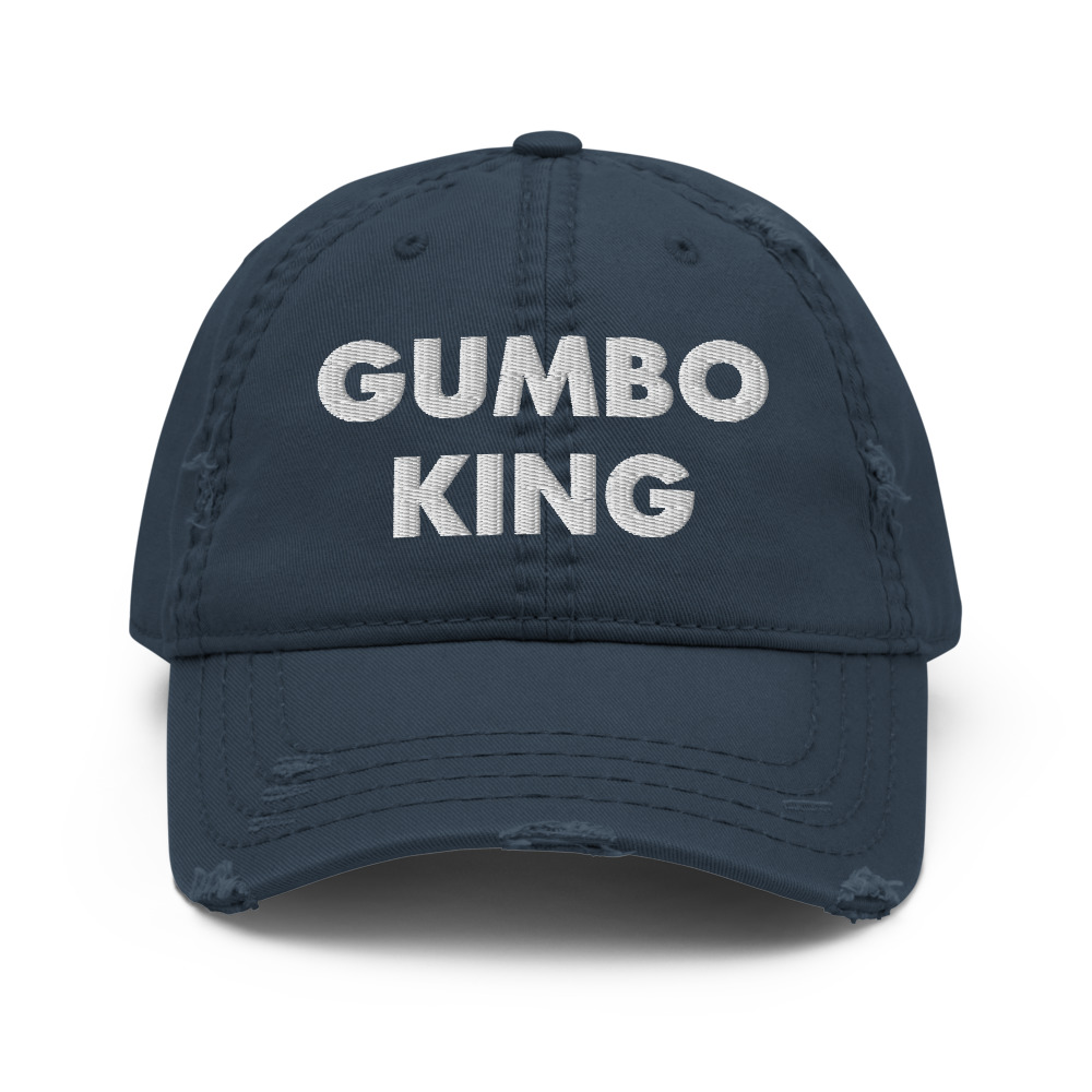 Gumbo Pot Embroidered Distressed Dad Hat, Gumbo King Food Lover (Navy ...