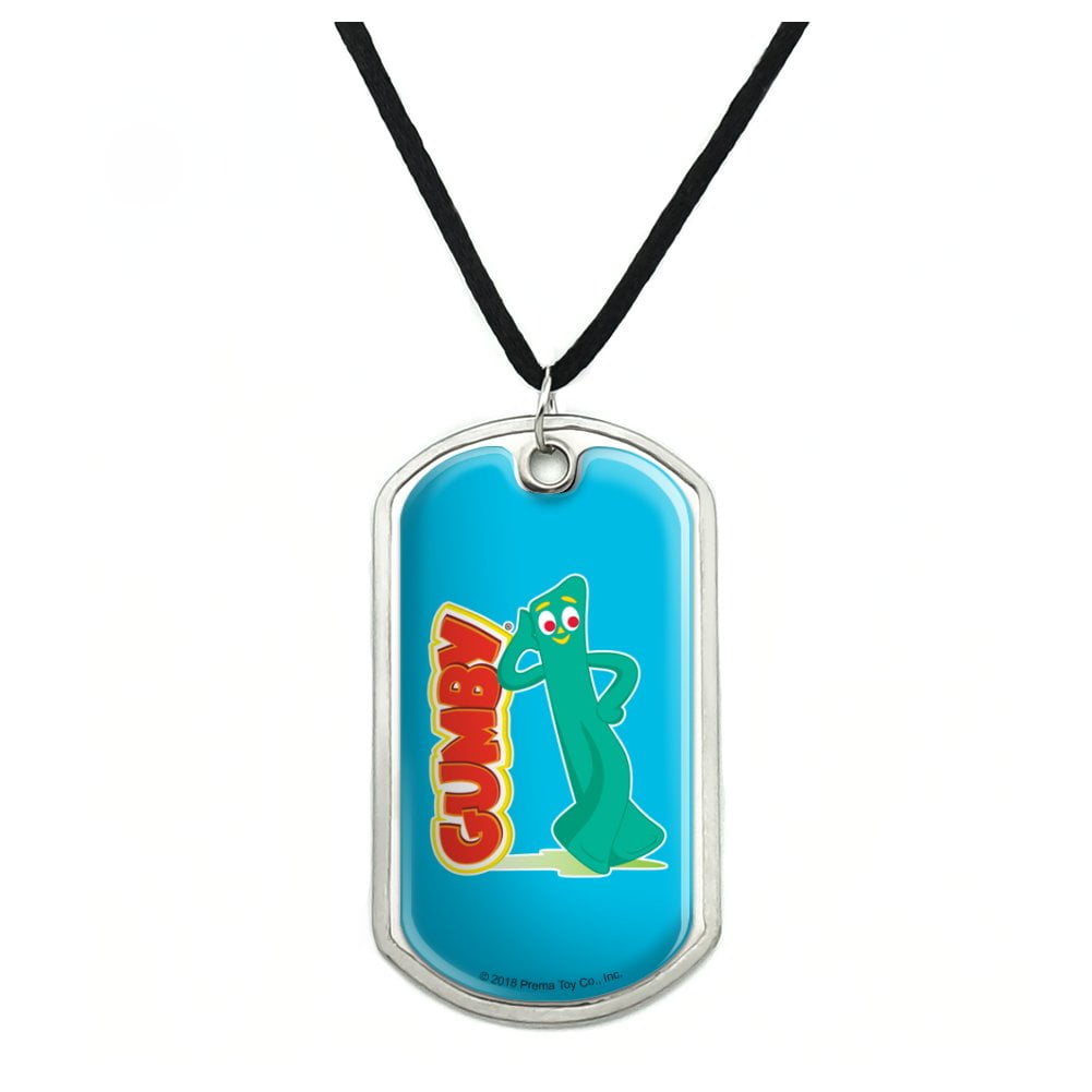 Gumby Leaning on Logo Military Dog Tag Pendant Necklace with Cord ...