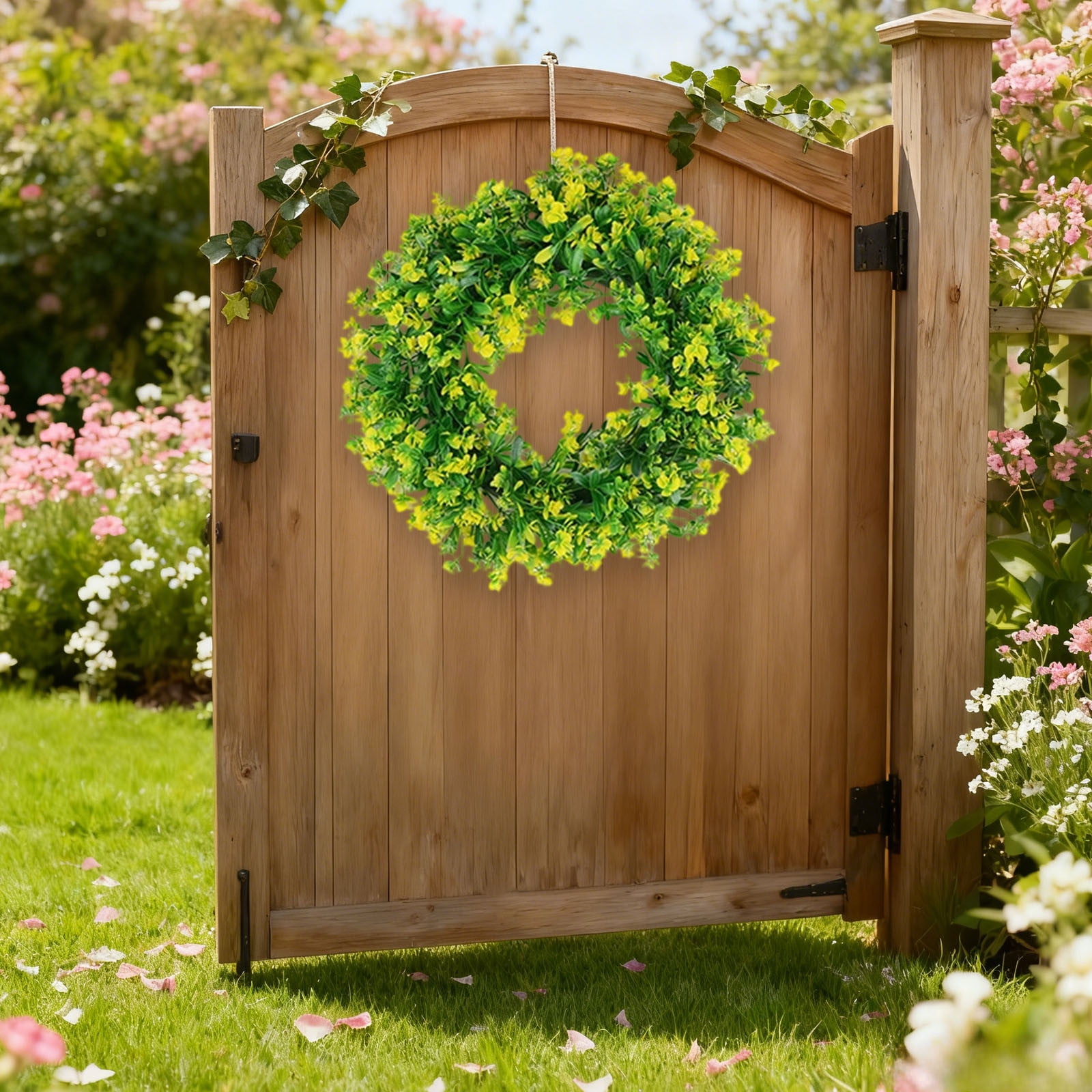 Gumesh Artificial Eucalyptus Wreath - 15 Inch Faux Greenery Circle for ...