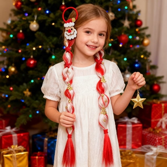 Gumesh Christmas Braided Wig with Bow, High Ponytail Synthetic ...