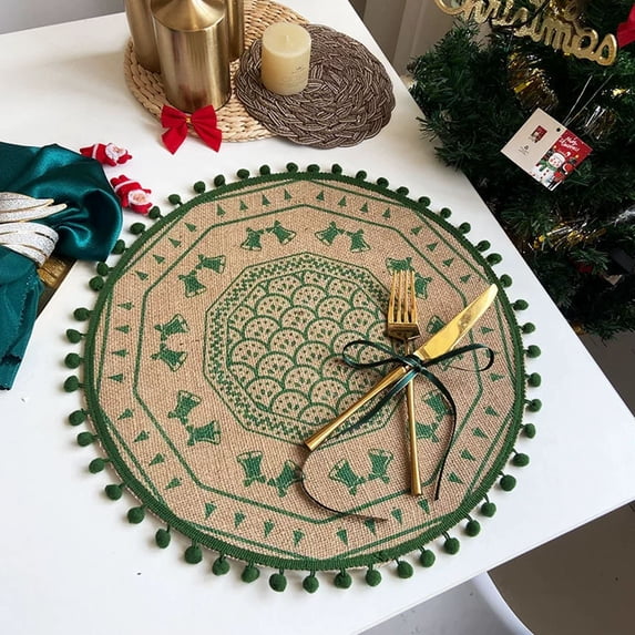 Gumesh Christmas Placemats Set of 6, Round Woven Table Mats with ...