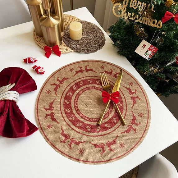 Gumesh Christmas Placemats Set of 6, Round Woven Table Mats with ...