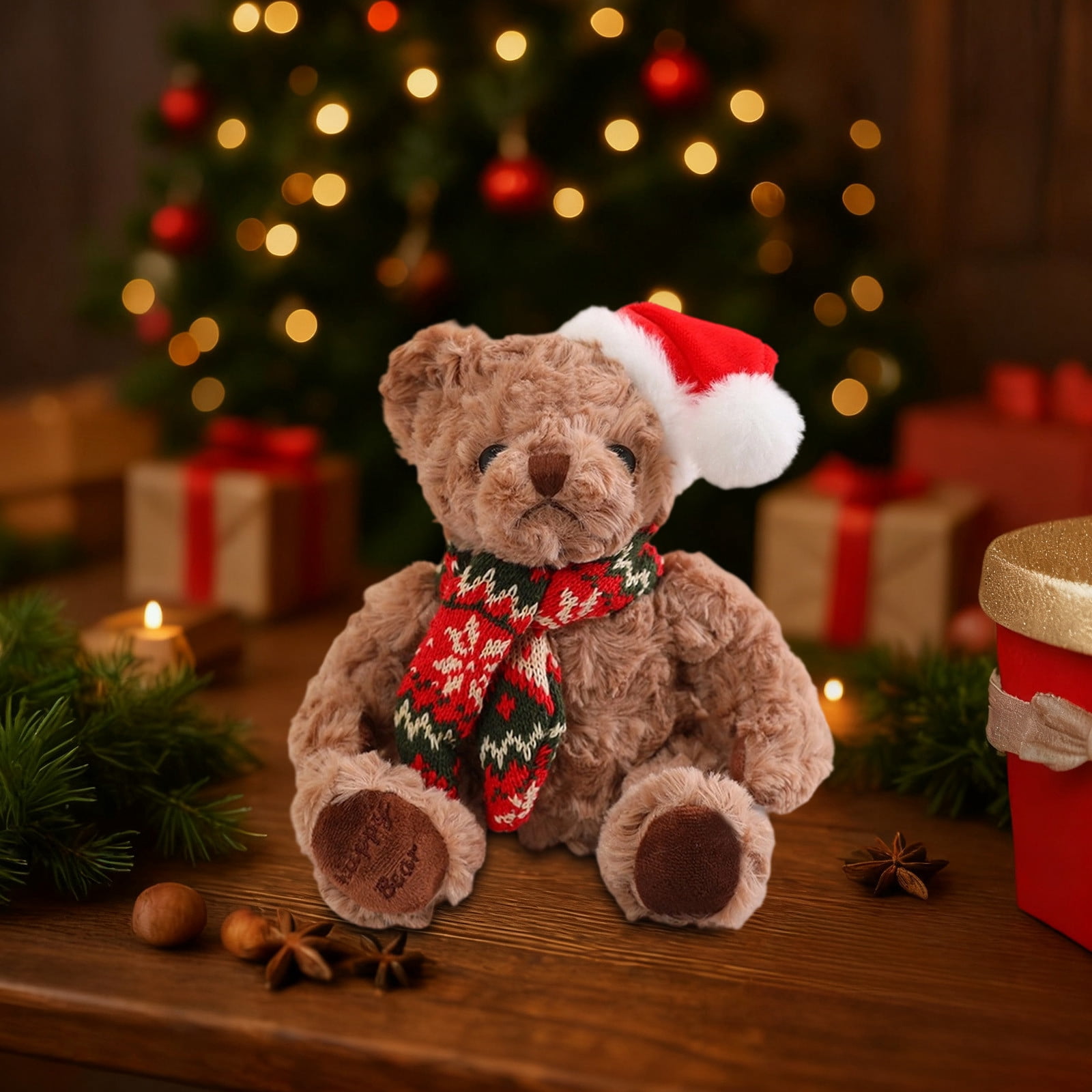 Gumesh Christmas Teddy Bear Doll - Plush Holiday Bear with Red Santa ...