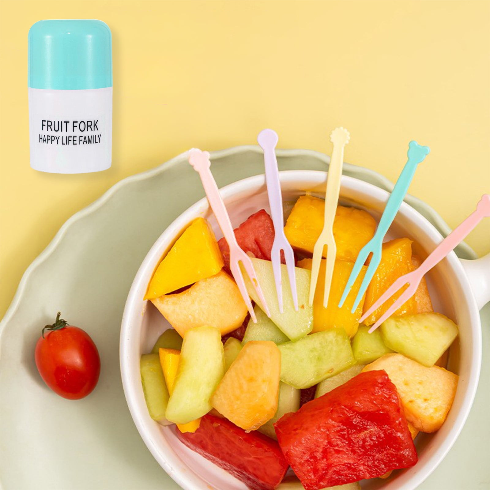 Gumesh Colorful Plastic Fruit Forks - 2-Prong Mini Dessert Skewers for Snacks, Cake & Fruit ...