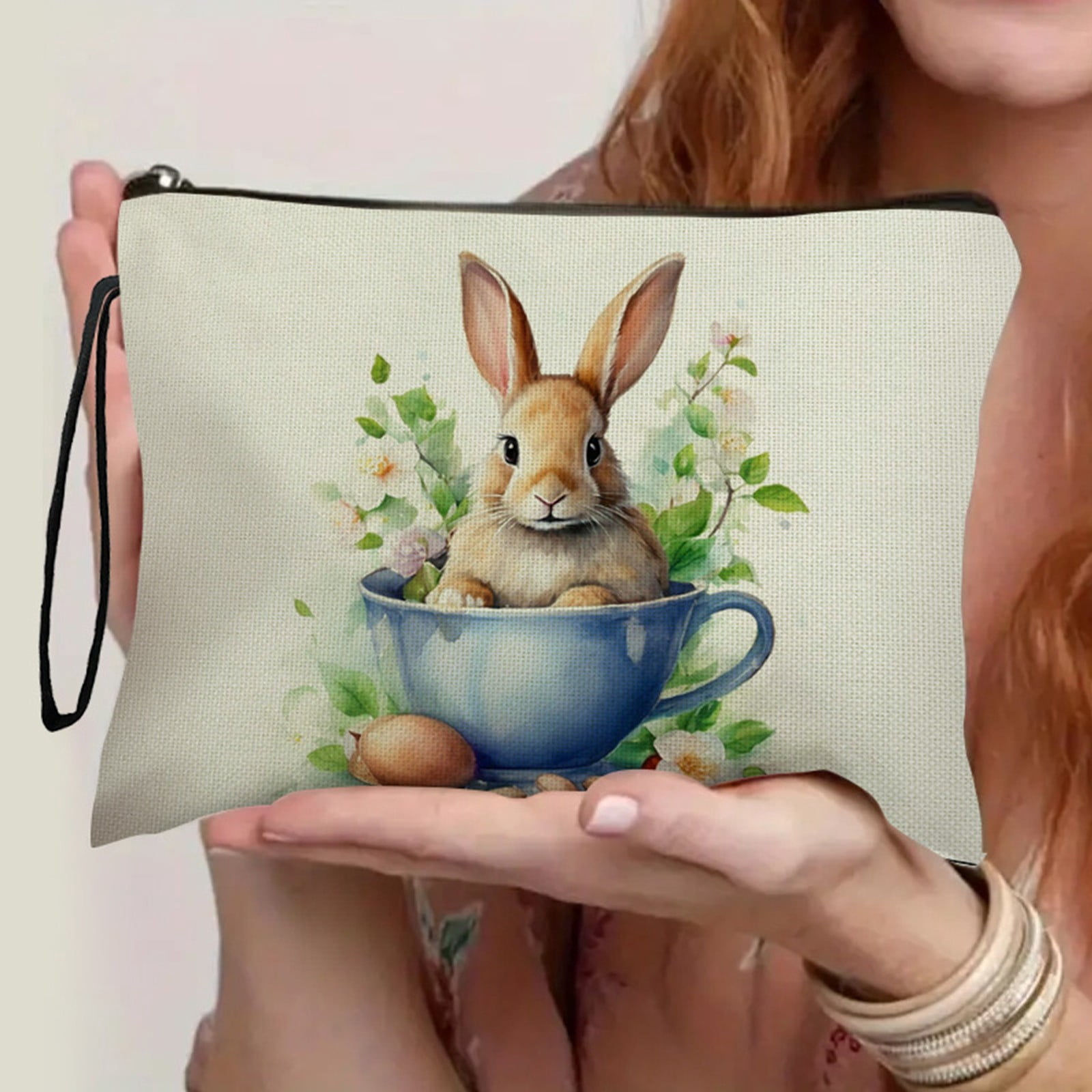 Gumesh Easter Makeup Bag - Bunny Pattern Cosmetic Case with Handle ...