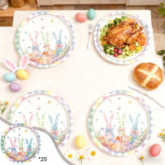 Gumesh Easter Party Supplies Kit - 25-Piece Bunny Design 9”Paper Plates ...
