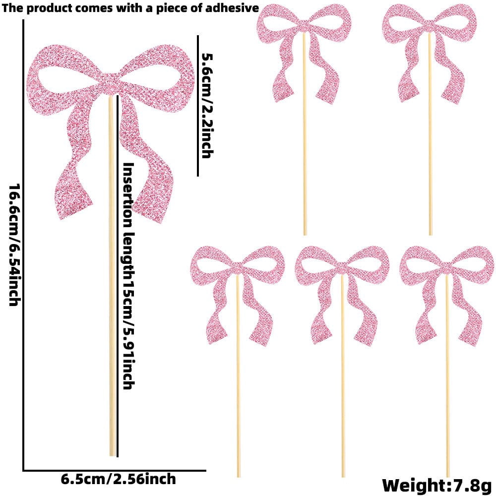 Gumesh Elegant Wedding Cake Toppers - 24 Pink Bow Cupcake Picks, Edible ...