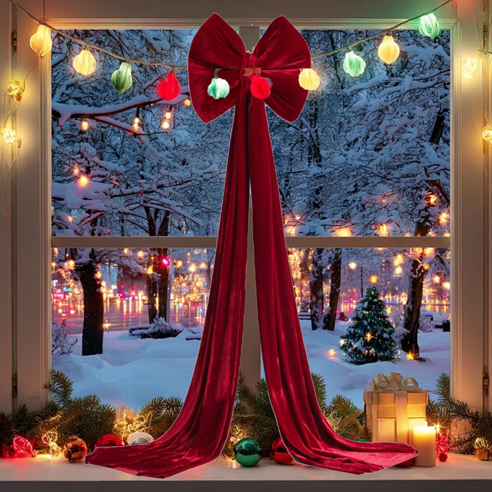 Gumesh Flocked Fabric Red Bow,Hanging Decor Set for Christmas ...