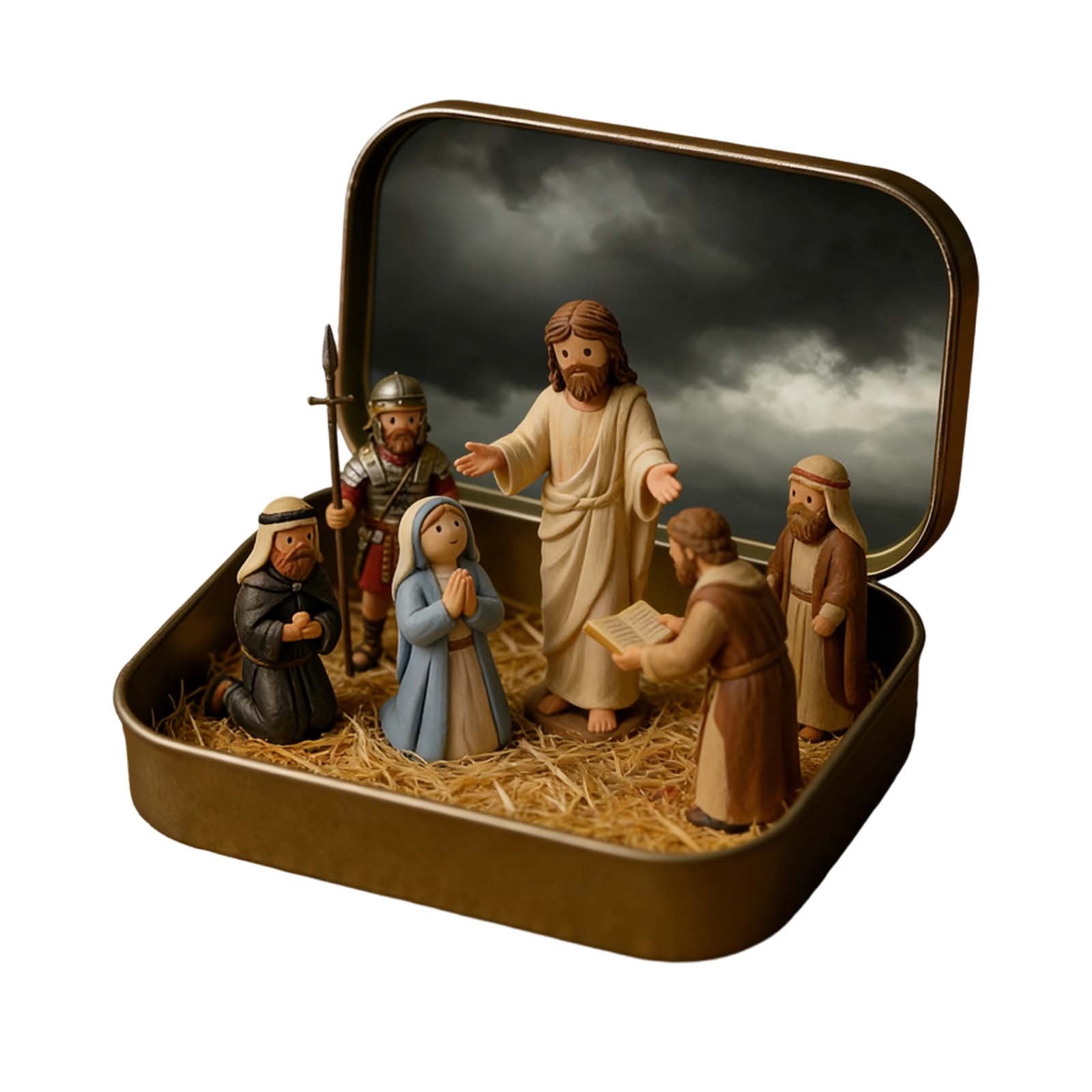 Gumesh Mini Christmas Nativity Set in a Tin Box, Mini Holy Family ...
