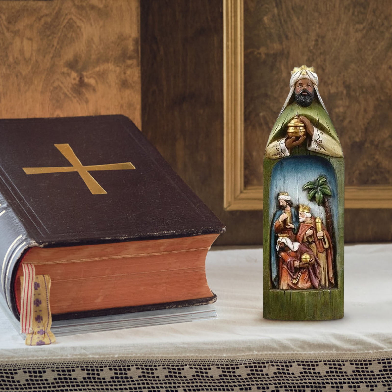 Gumesh Nativity Scene Desktop Decor, Handcrafted Religious Bookstack ...