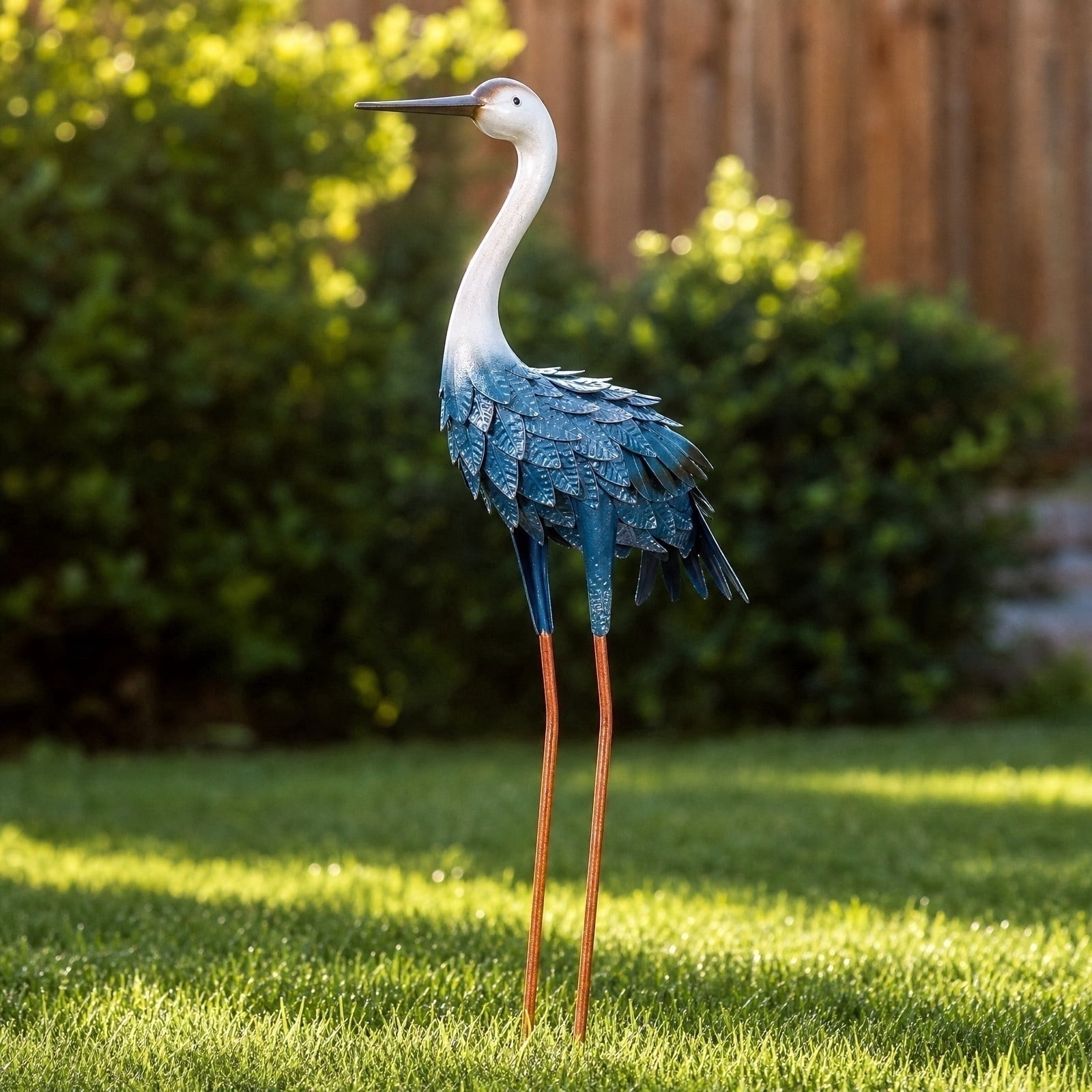 Gumesh Outdoor Blue Heron Statues Metal Garden Crane Sculptures, Bird ...