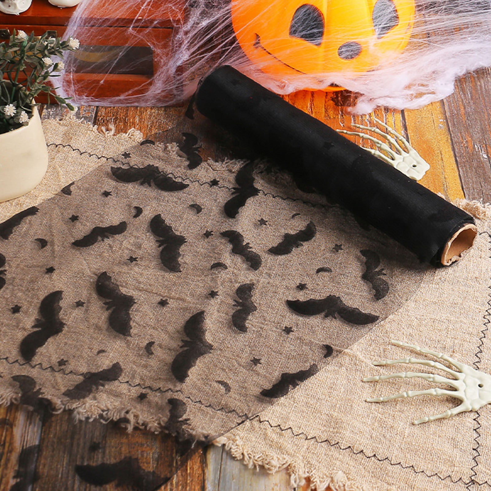 Gumesh Spooky Halloween Mesh Tablecloth - Haunted Party Table Skirt for ...