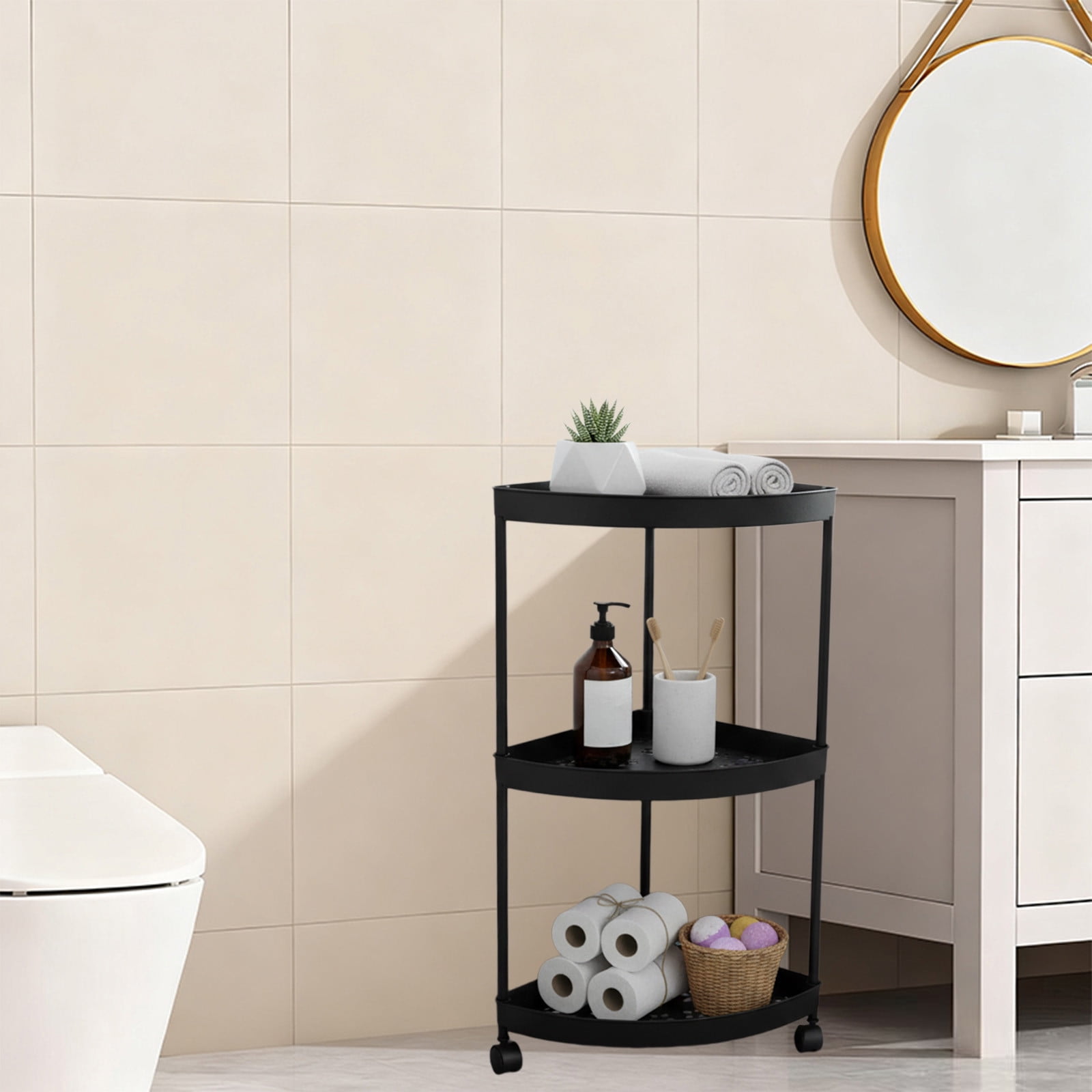 Gumesh Wheeled 3-Layer Triangular Bathroom Corner Shelf - Freestanding ...