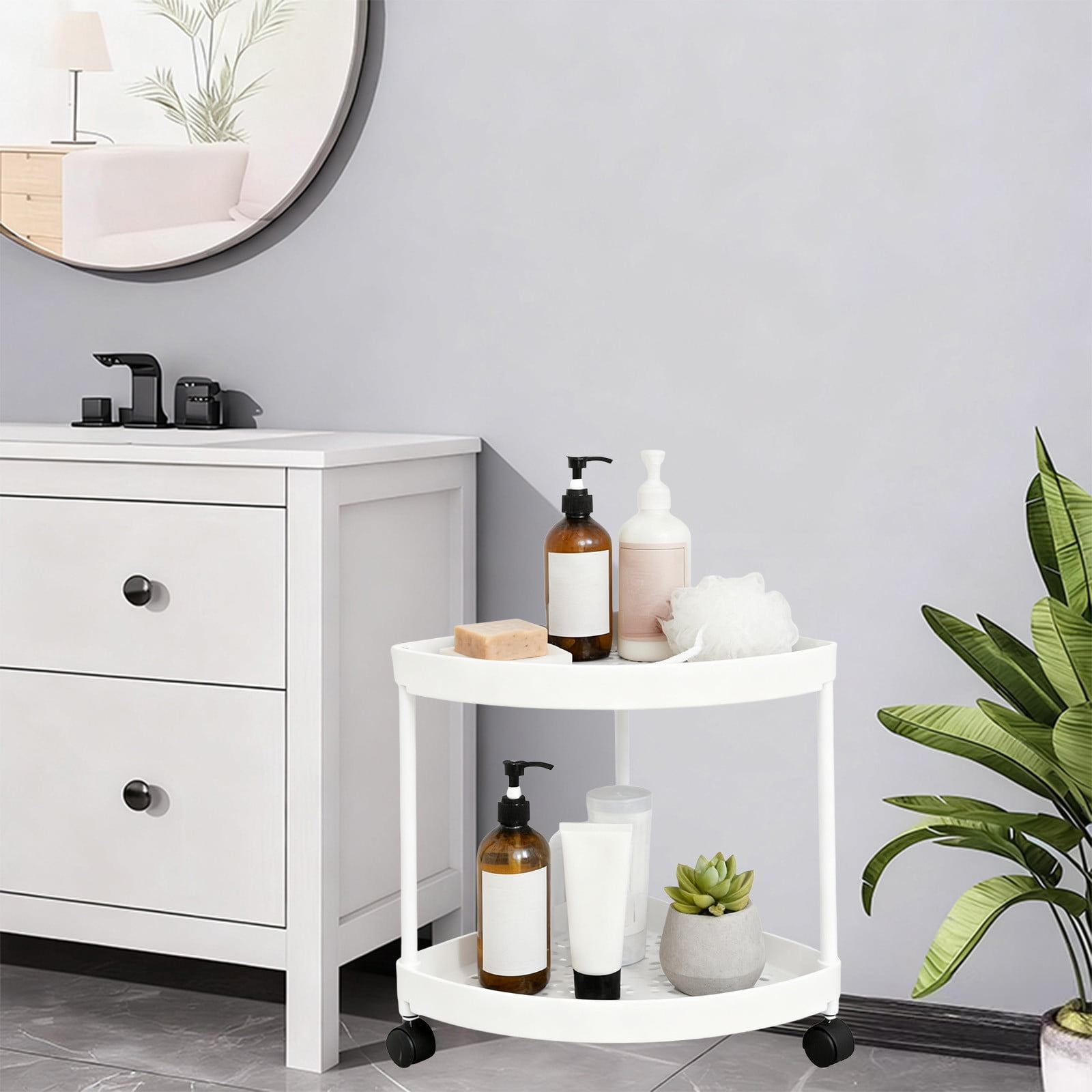 Gumesh Wheeled Double-Layer Triangular Bathroom Corner Shelf ...
