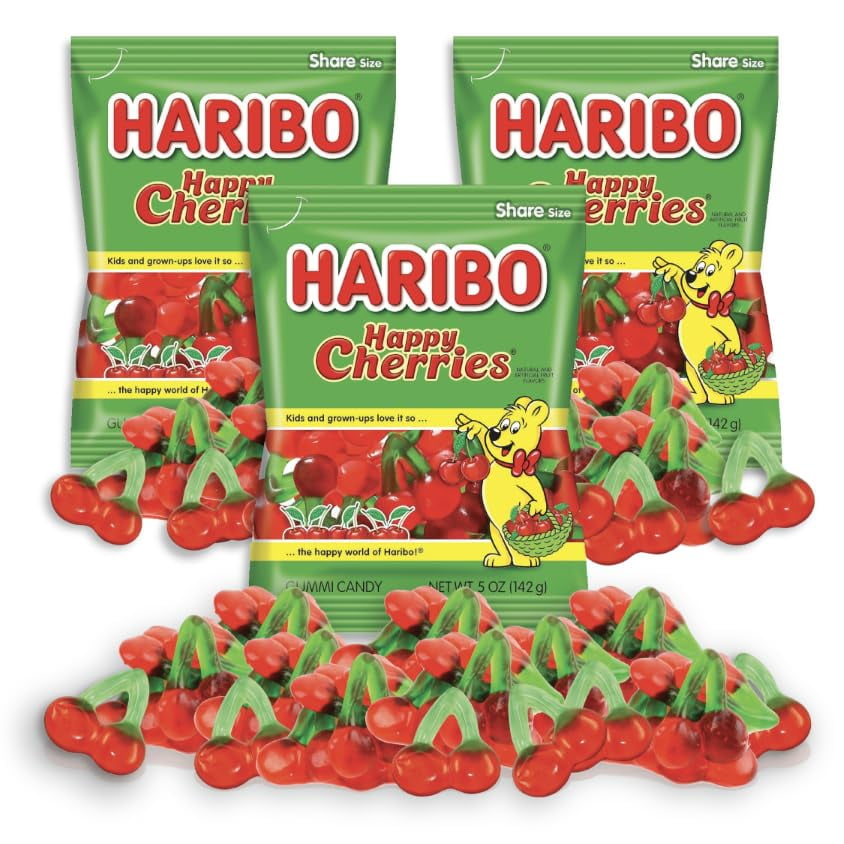 Gummi Happy Cherries Fruit MSF2 Flavored Chewy Candies, Cherry Shaped ...