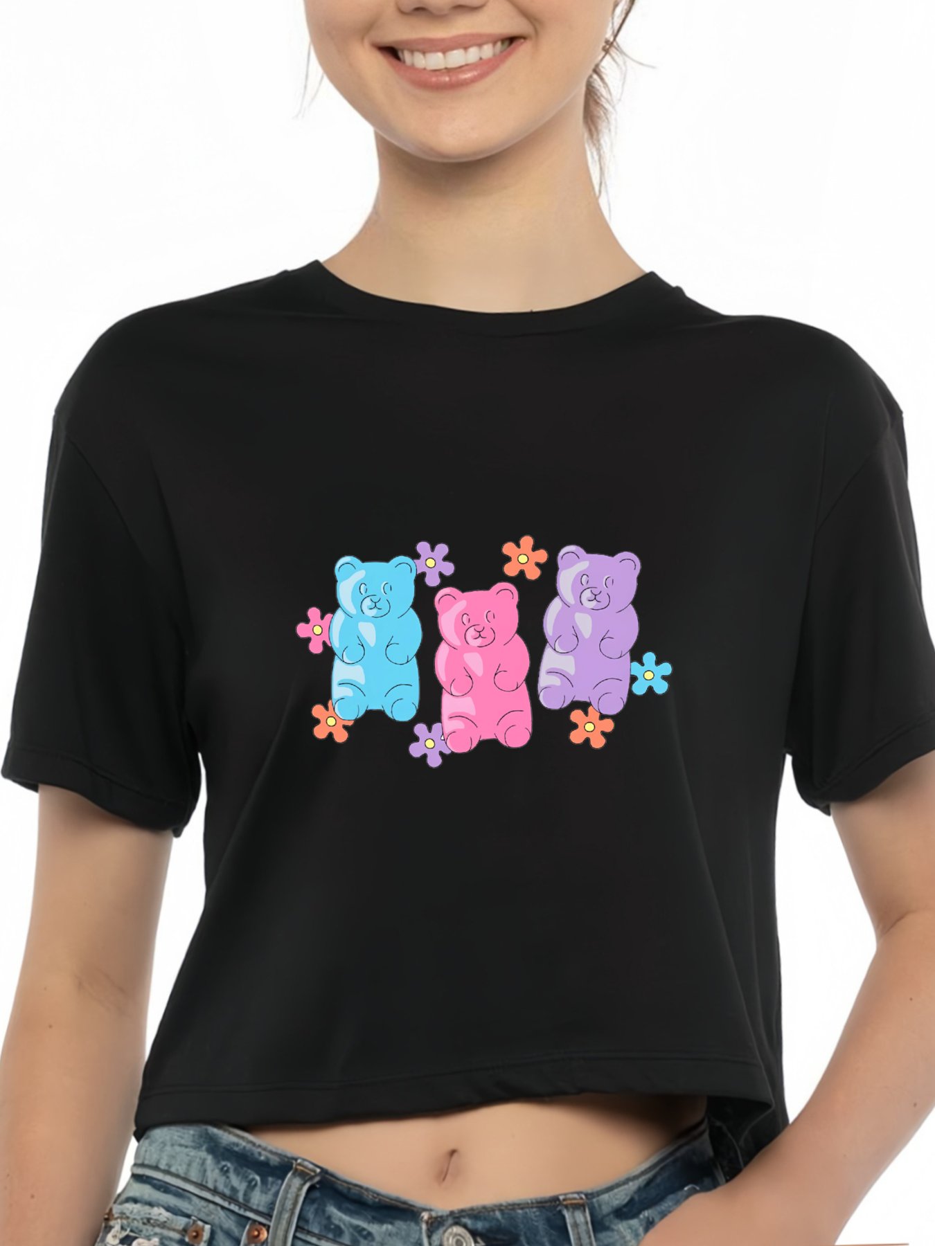 Gummy Bear And Friends Stripped Neck T Shirt Fashionable Summer Top ...