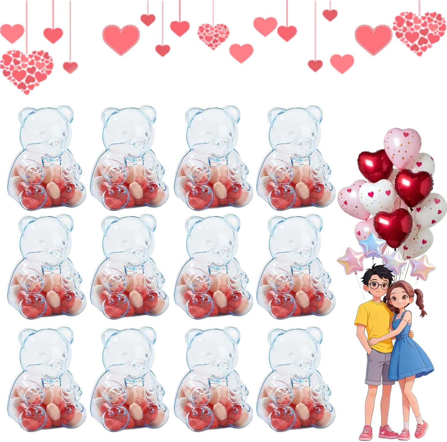 Gummy Bear Container, 12 PCS Clear Plastic Bear Shaped Candy Boxes for ...
