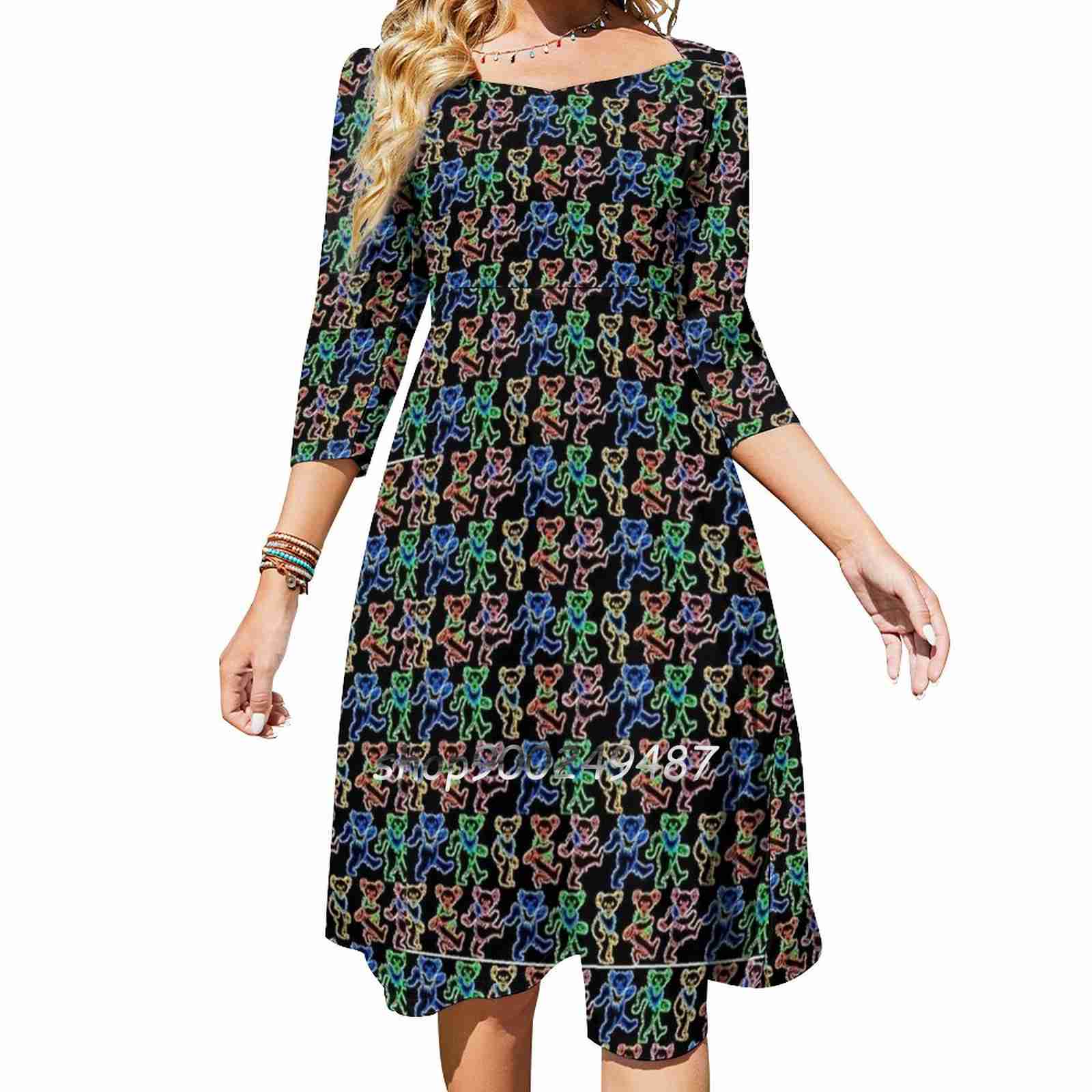 Gummy Bears Sweet Elegant Dress Women Korean Kawaii Square Collar Dress ...